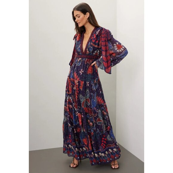 FARM Rio | Dresses | Farm Rio Tropical Shine Long Sleeve Boho Maxi ...